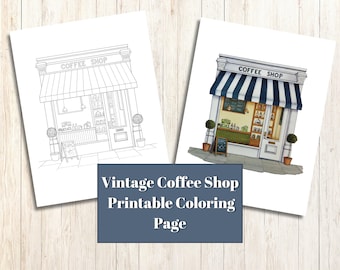 Printable Cute Coloring Page : Coffee Shop - Etsy