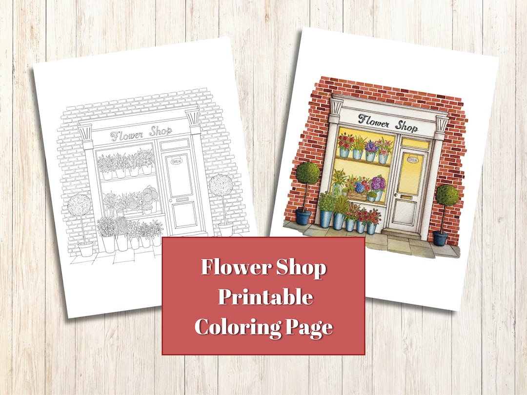 Flower Shop Printable Coloring Page - Etsy