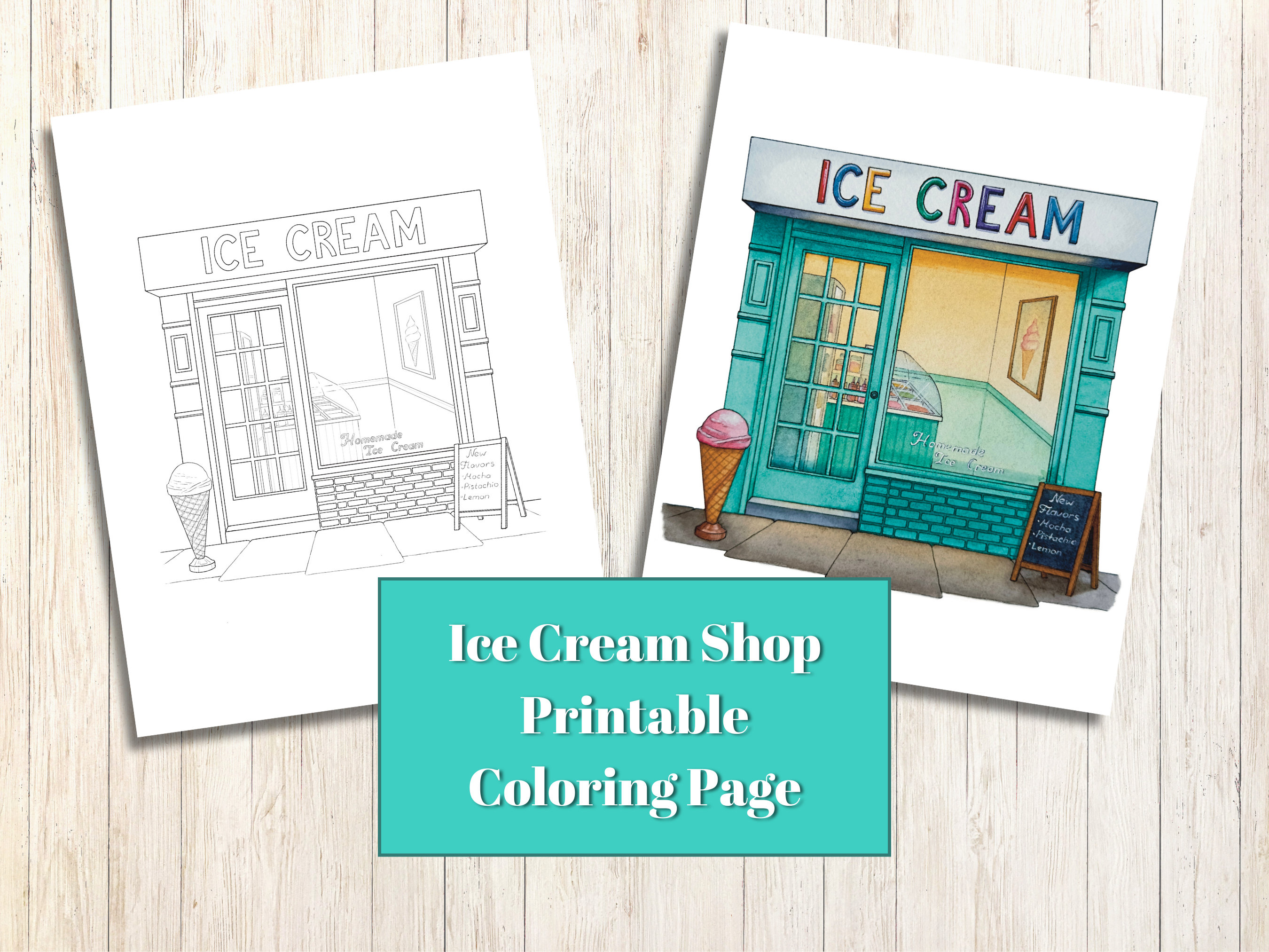 Ice Cream Shop Printable Coloring Page - Etsy