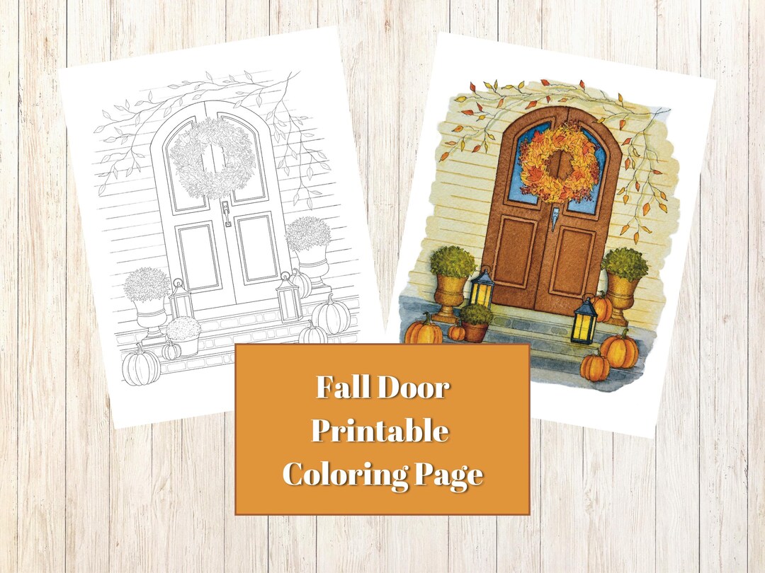 Fall Door Printable Coloring Page - Etsy