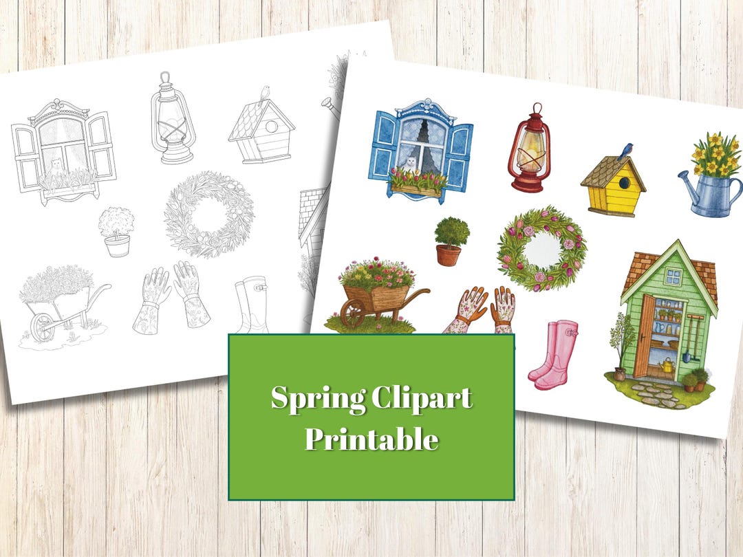 Spring Clipart Printable Coloring Page - Etsy