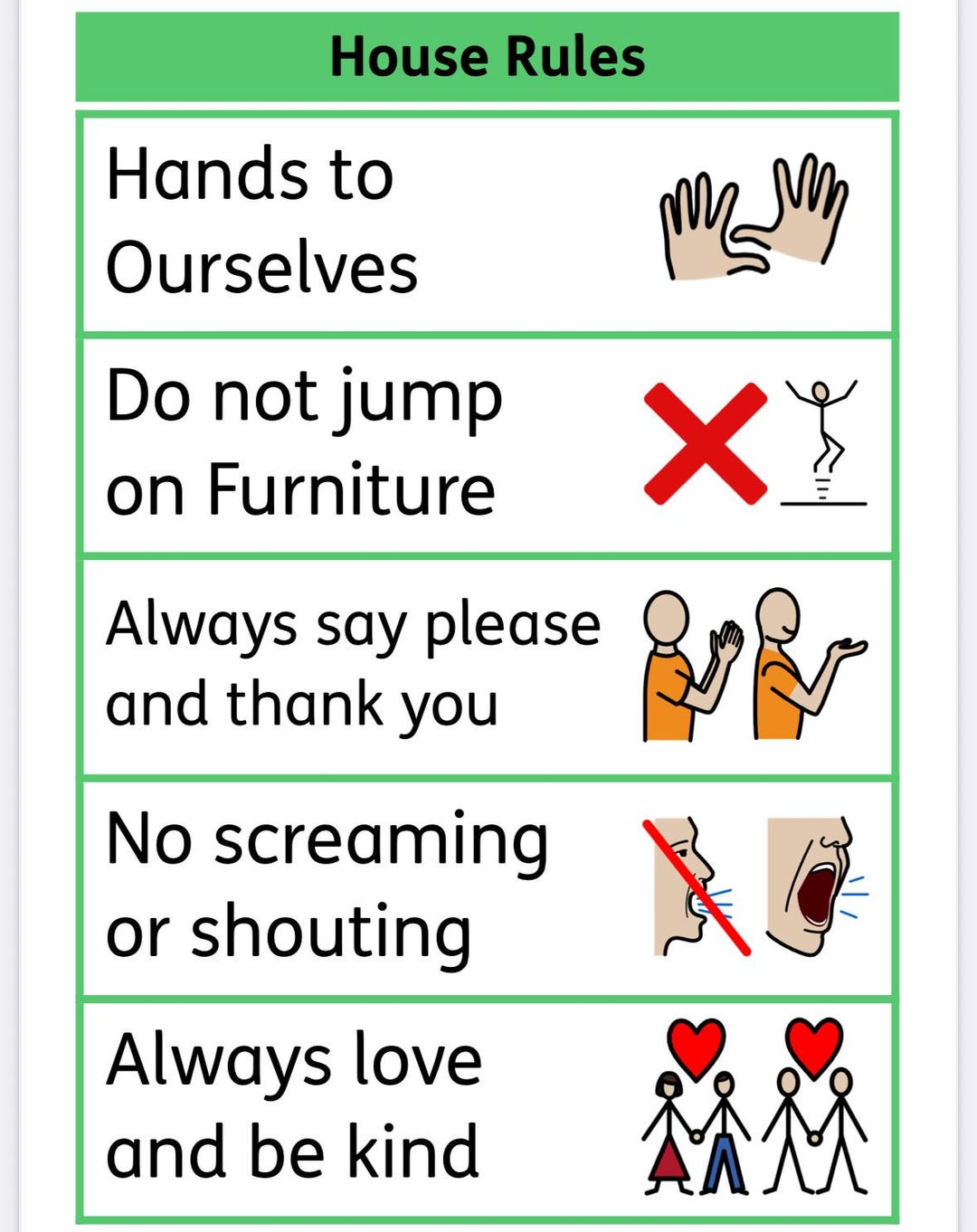 ASD ADHD Behavioural House Rules Prompt Sheet - Etsy
