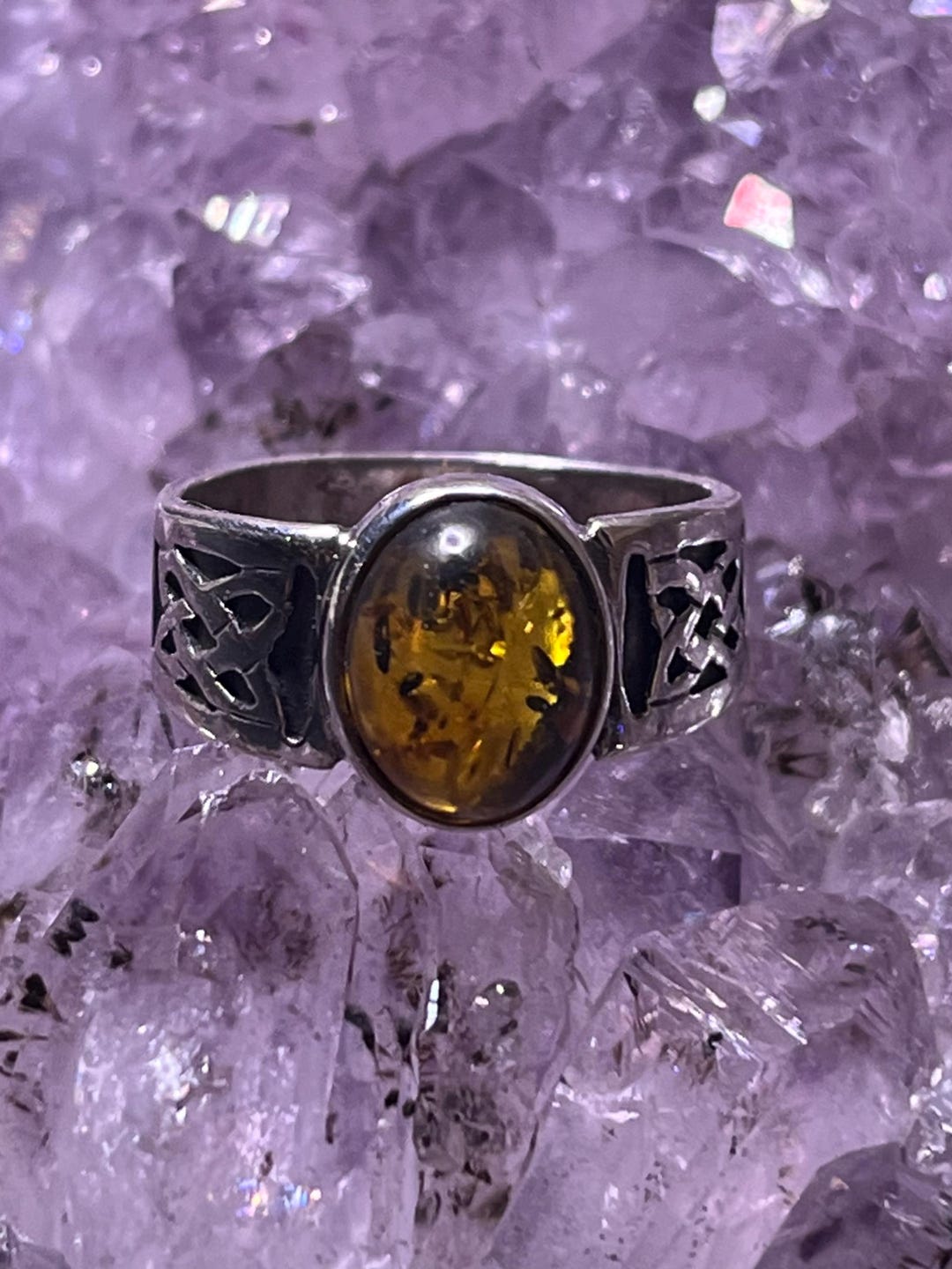 Sterling Silver Celtic Baltic Amber Ring Size 8, 925 Celtic Ring ...