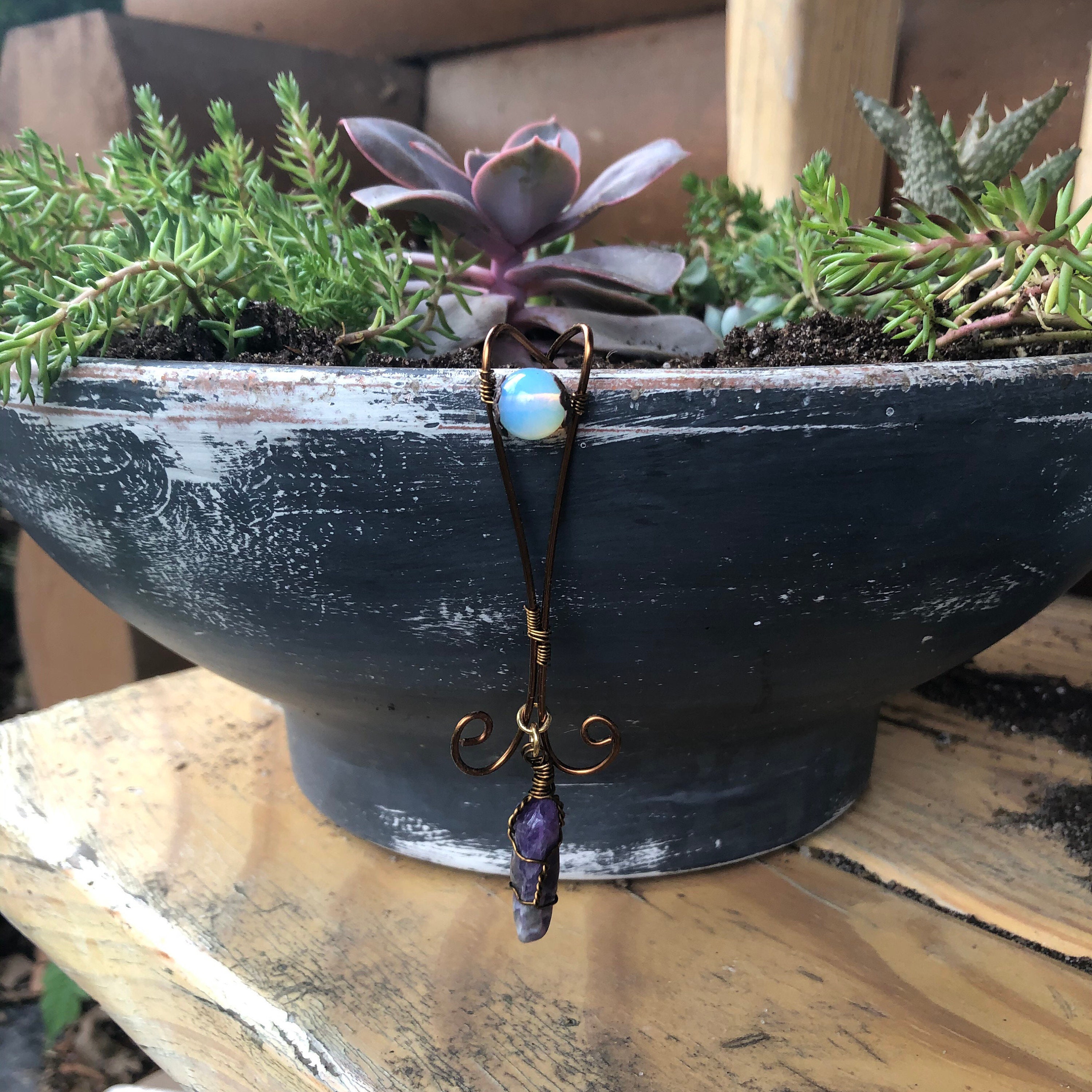 Moonstone Amethyst Flower Pot Decoration Crystal Pot Hugger | Etsy