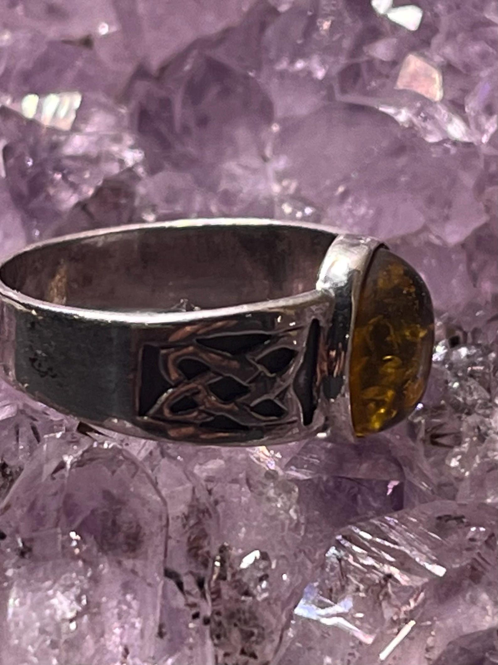 Sterling Silver Celtic Baltic Amber Ring Size 8, 925 Celtic Ring ...