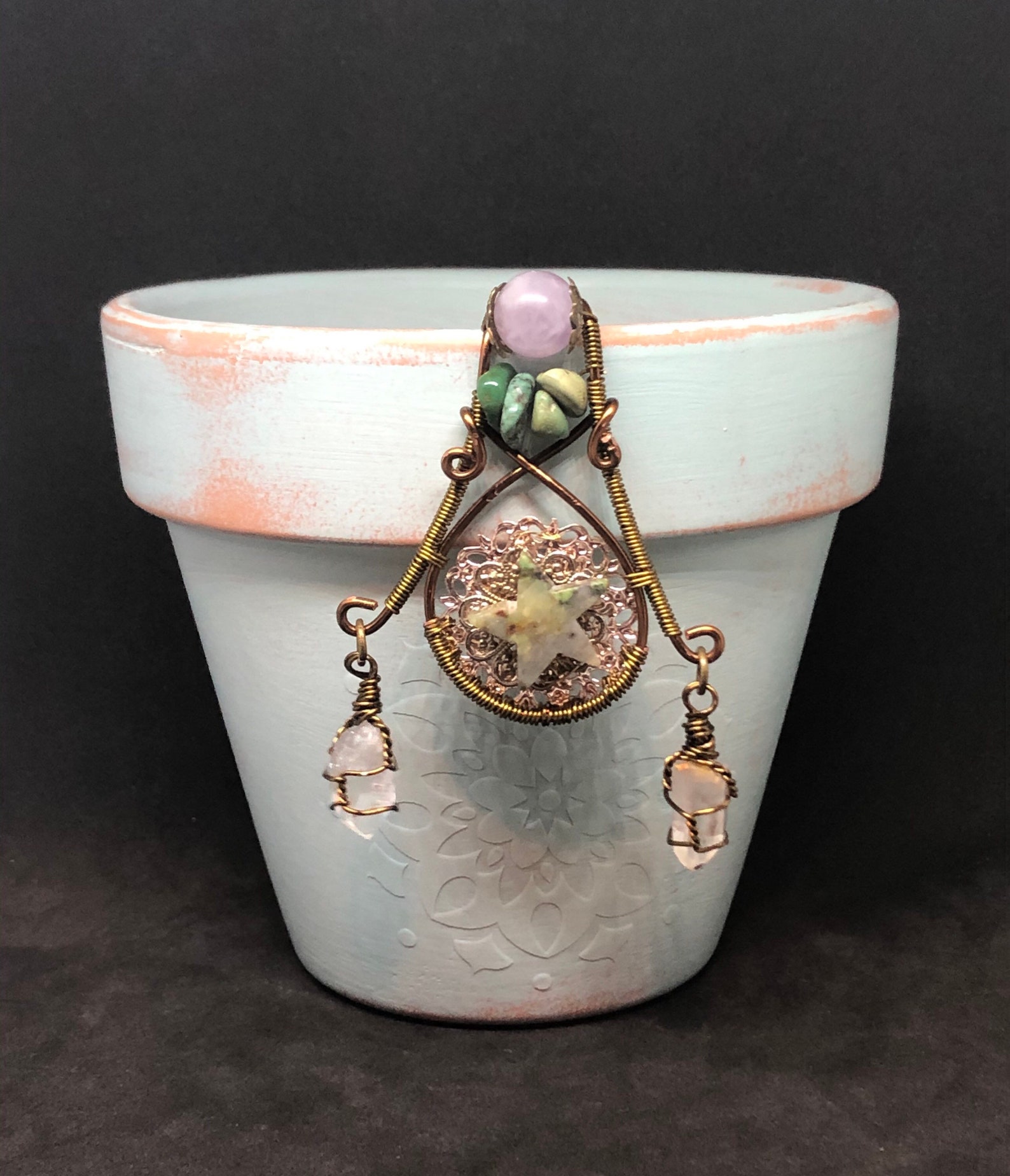 Rose Quartz, Crystal & Turquoise Planter Pot Decoration, Healing ...