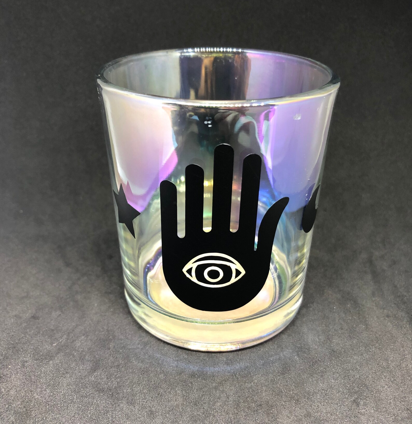 Hamsa Hand With Eye, Moon and Stars Candle Holder, Votive Holder ...