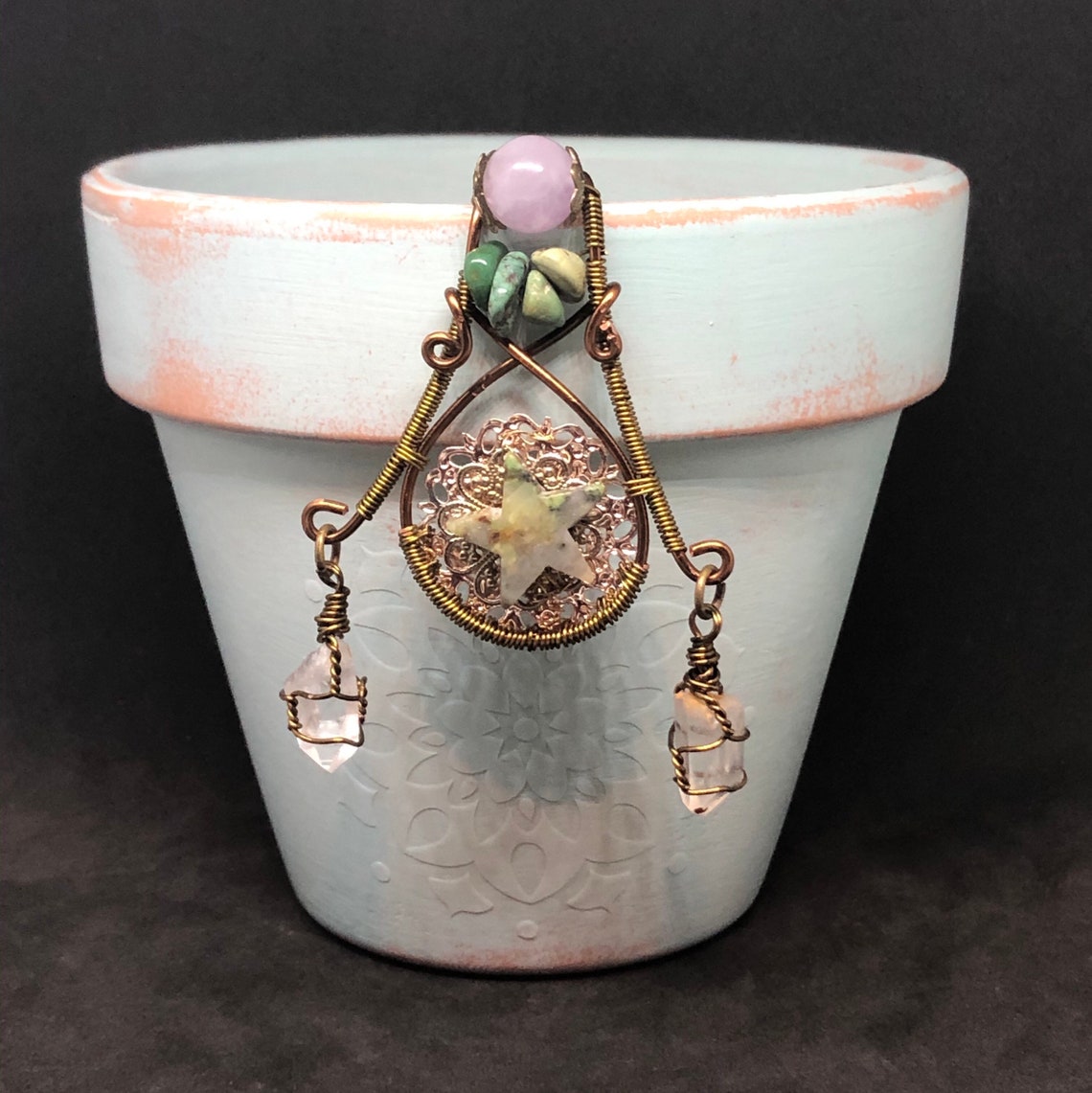 Rose Quartz Crystal & Turquoise Planter Pot Decoration - Etsy