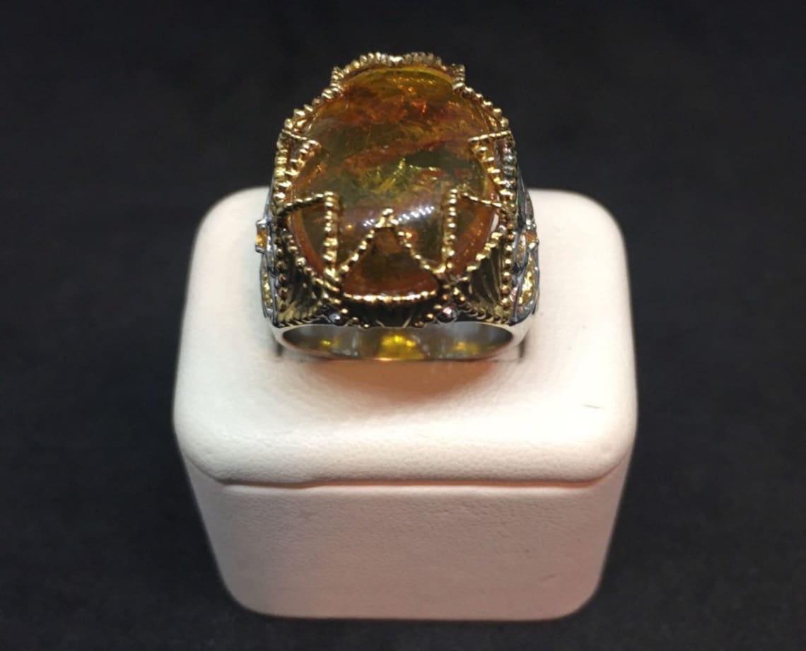 Amber & 925 Sterling Silver Ring Signed NH Size 7 Ssr01 - Etsy