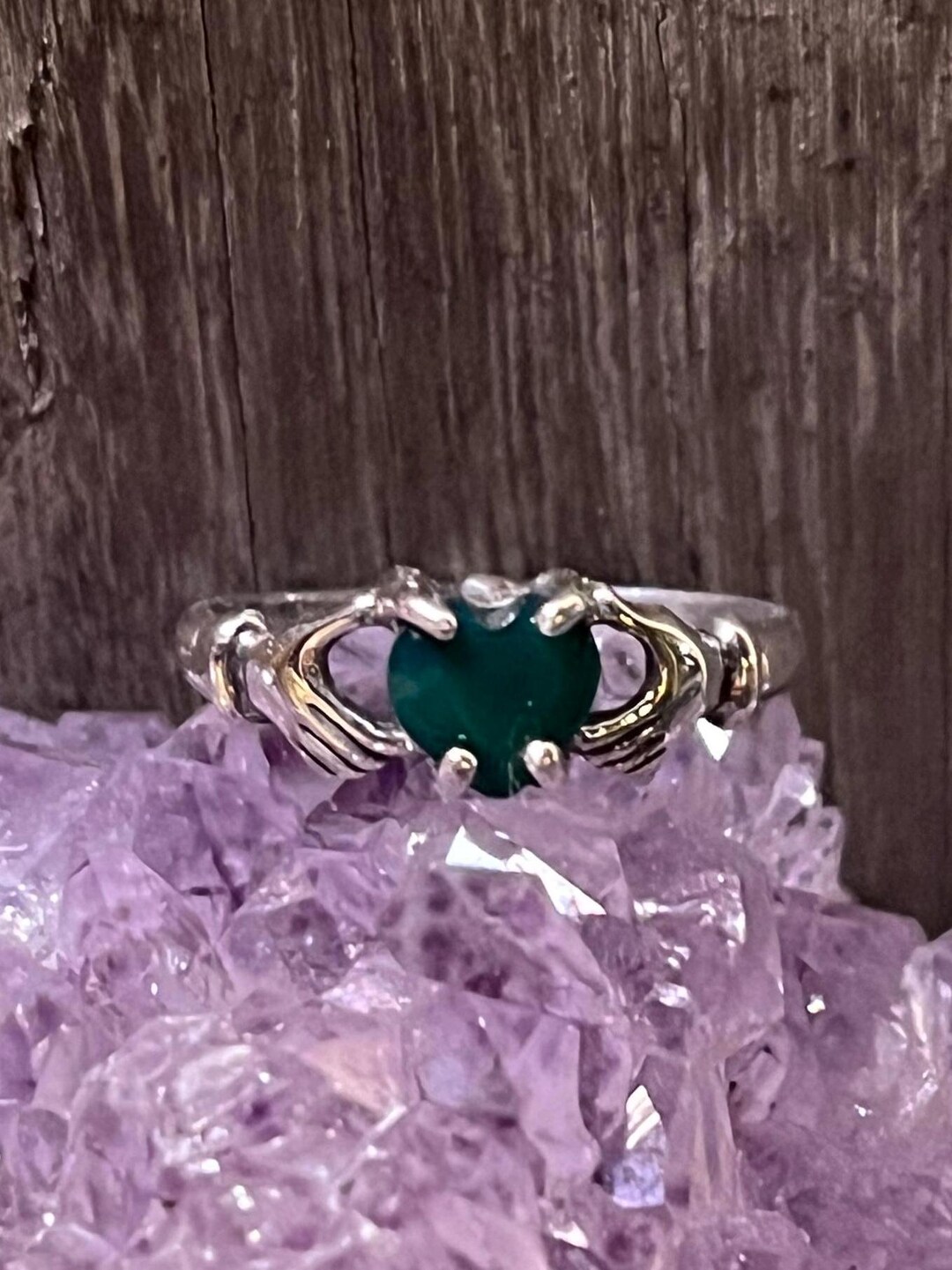 Vintage Silver Claddagh Ring, Irish Promise Ring, Silver Emerald ...
