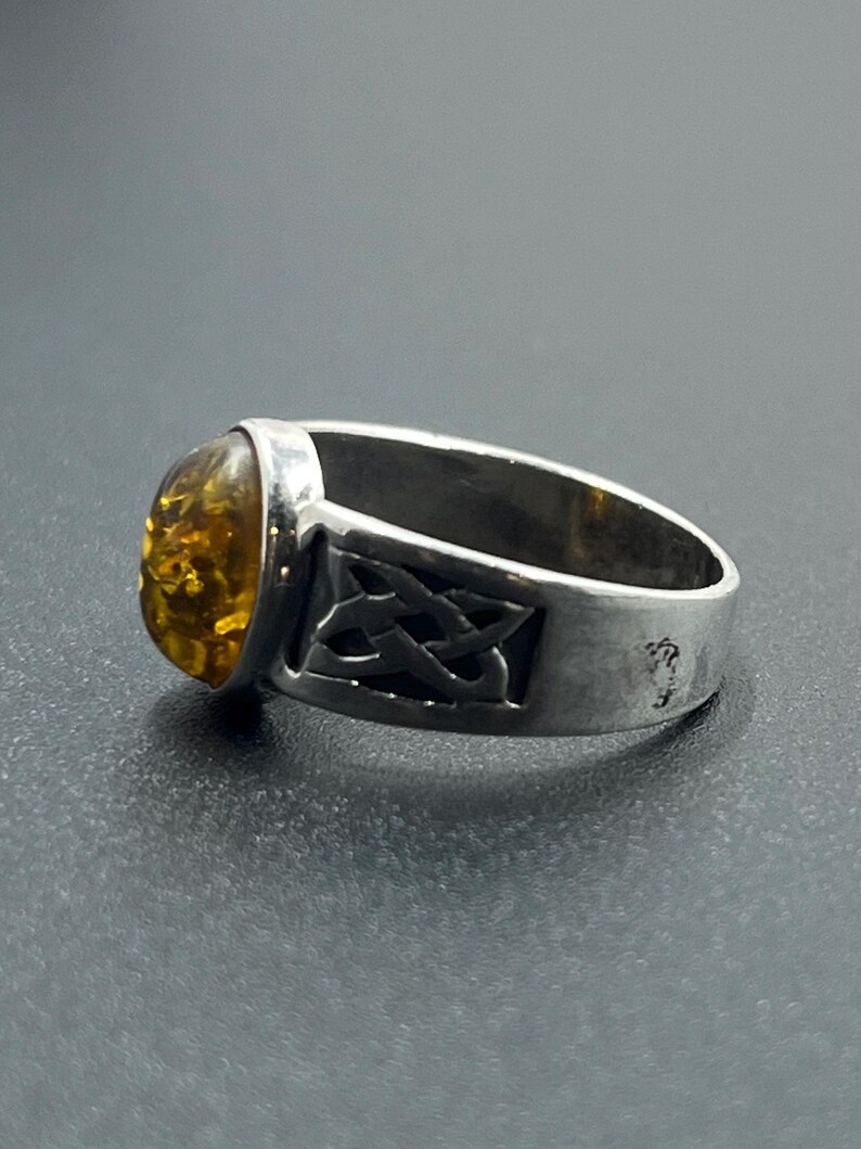 Sterling Silver Celtic Baltic Amber Ring Size 8, 925 Celtic Ring ...