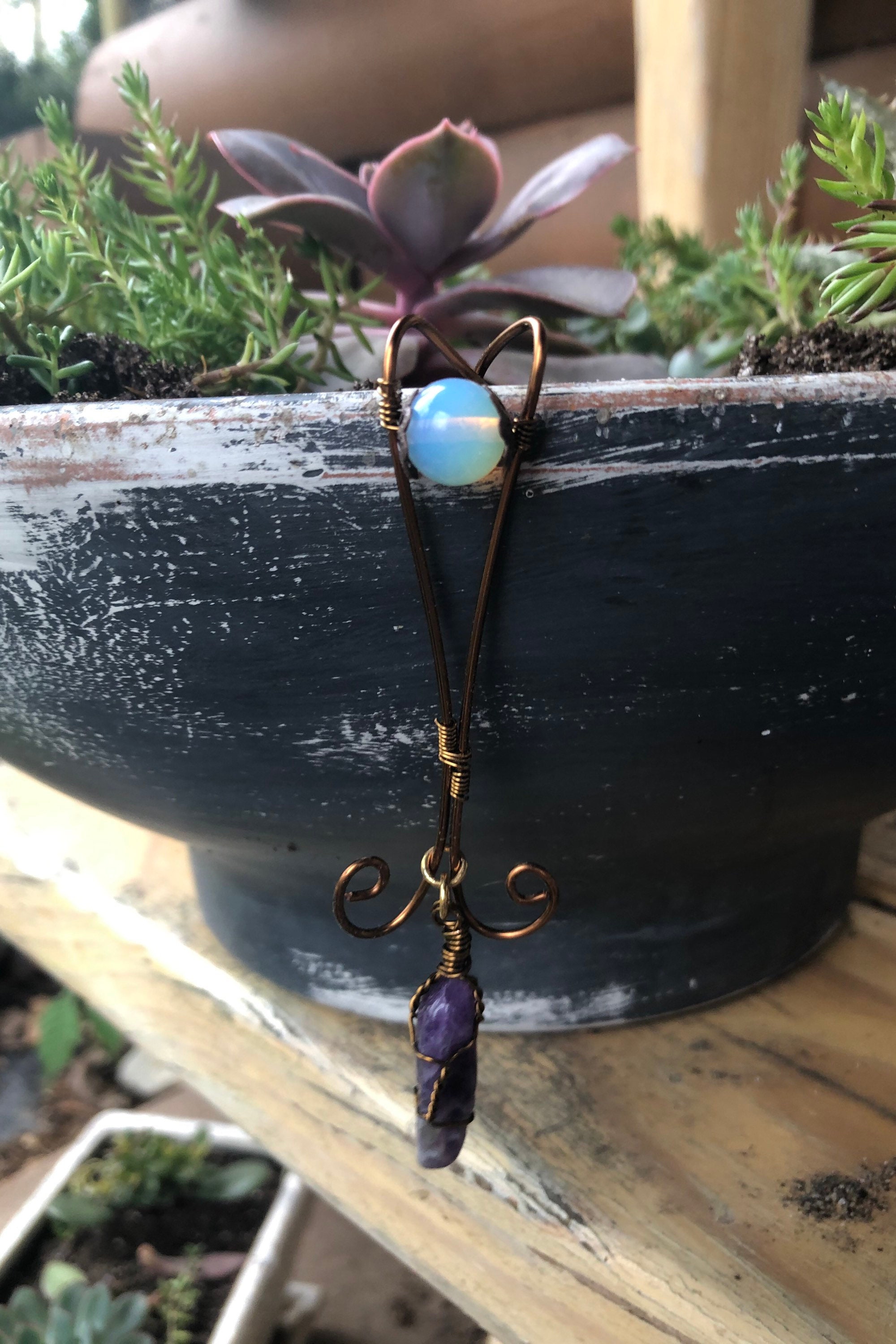 Moonstone Amethyst Flower Pot Decoration Crystal Pot Hugger - Etsy