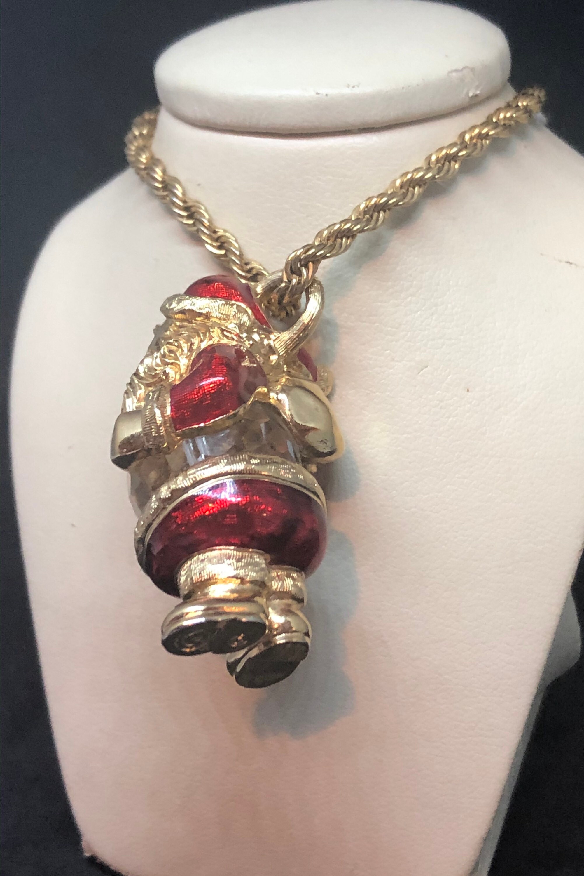 Swarovski Crystal Gold & Red Enamel Santa Necklace Swarovski | Etsy