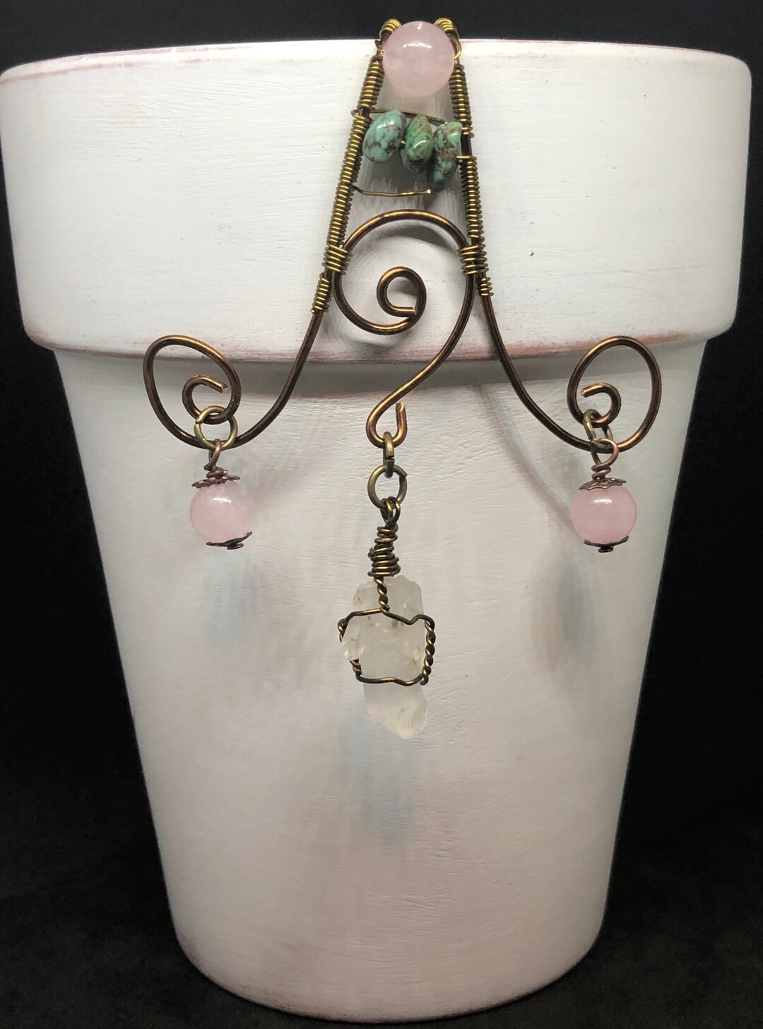 Clear & Rose Quartz Crystal Flower Pot Decoration, Planter Pot Hugger ...