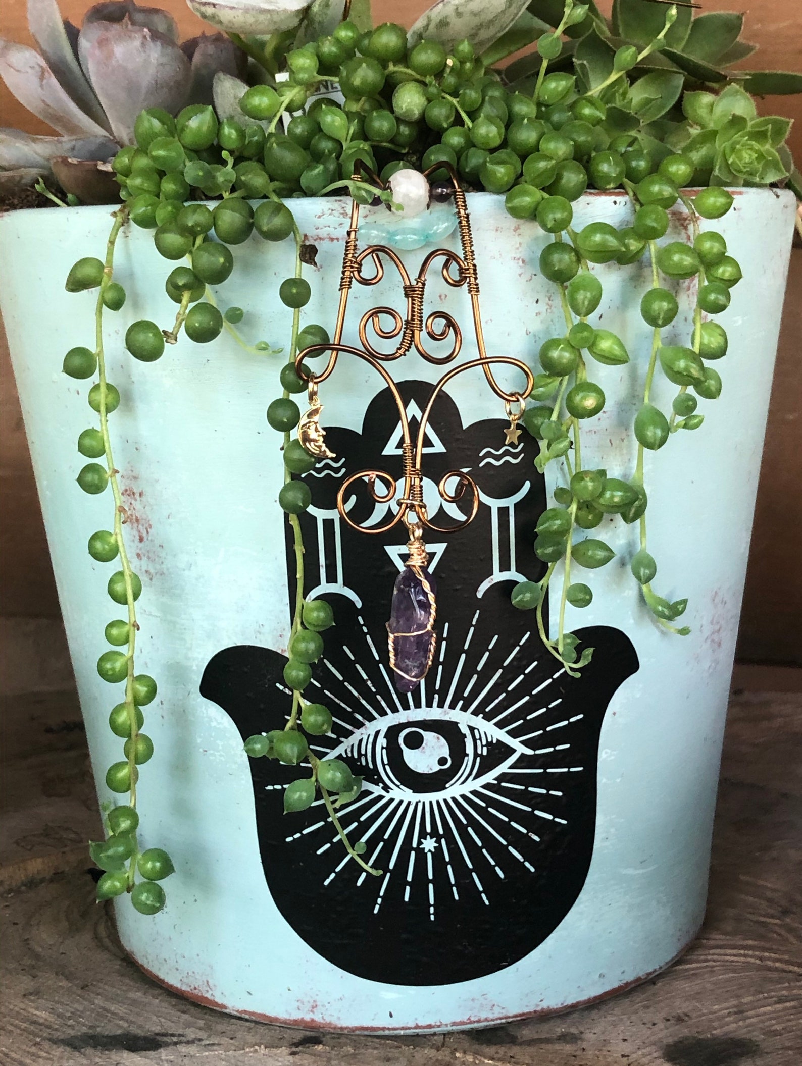 Pot Hugger, Garden Decor, Flower Pot Decoration, Crystal Plant Hanger ...