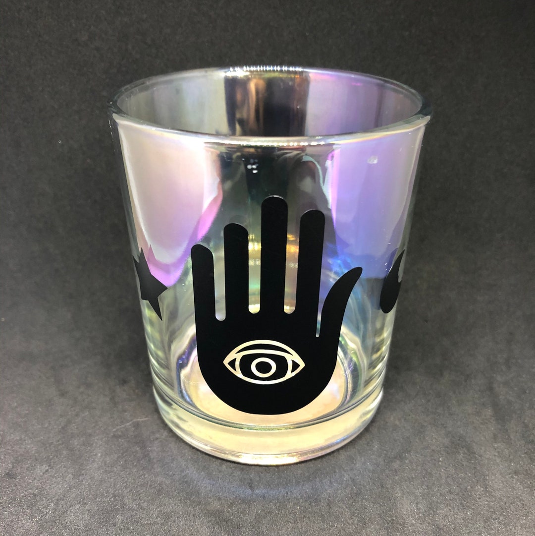 Hamsa Hand With Eye, Moon and Stars Candle Holder, Votive Holder ...