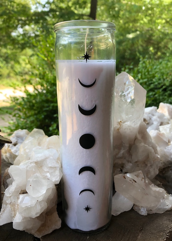 Moon Phase Candle Moon Candle White Candle W/ Quartz Crystal | Etsy