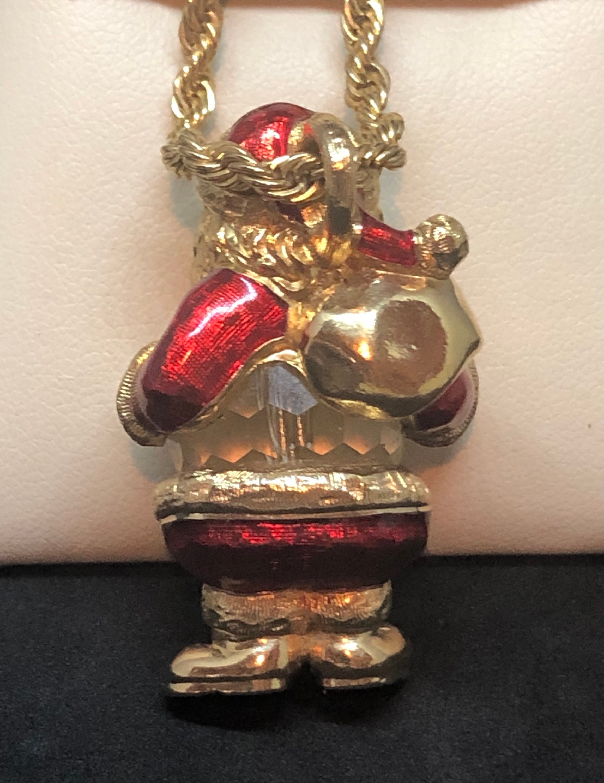 Swarovski Crystal Gold & Red Enamel Santa Necklace Swarovski | Etsy