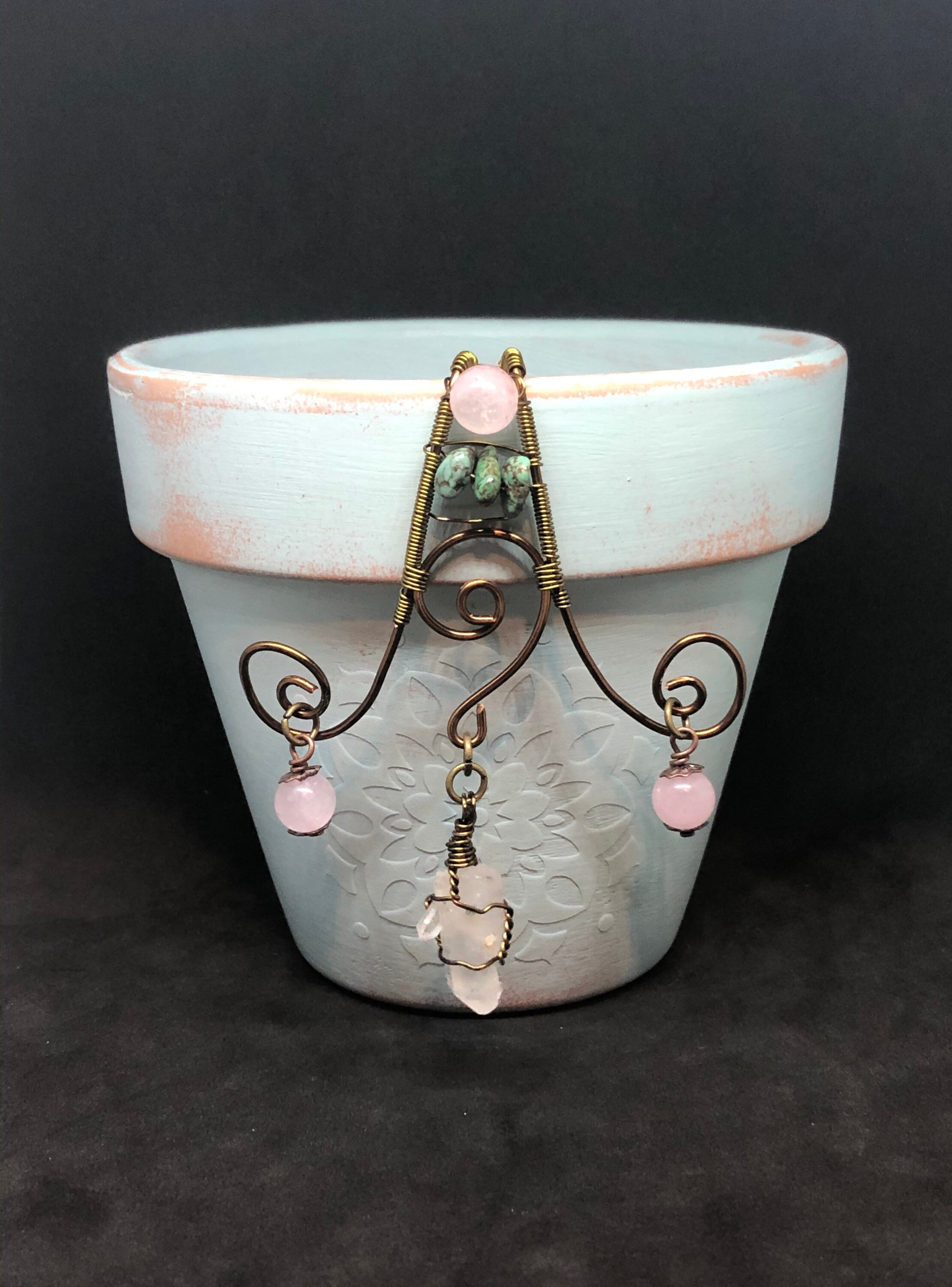 Clear & Rose Quartz Crystal Flower Pot Decoration Planter Pot | Etsy