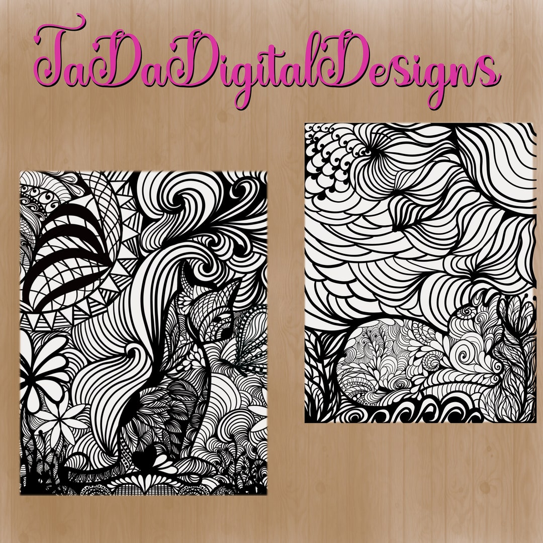 Cat Zentangle Coloring Pages / Cat Zentangle Printables - Etsy