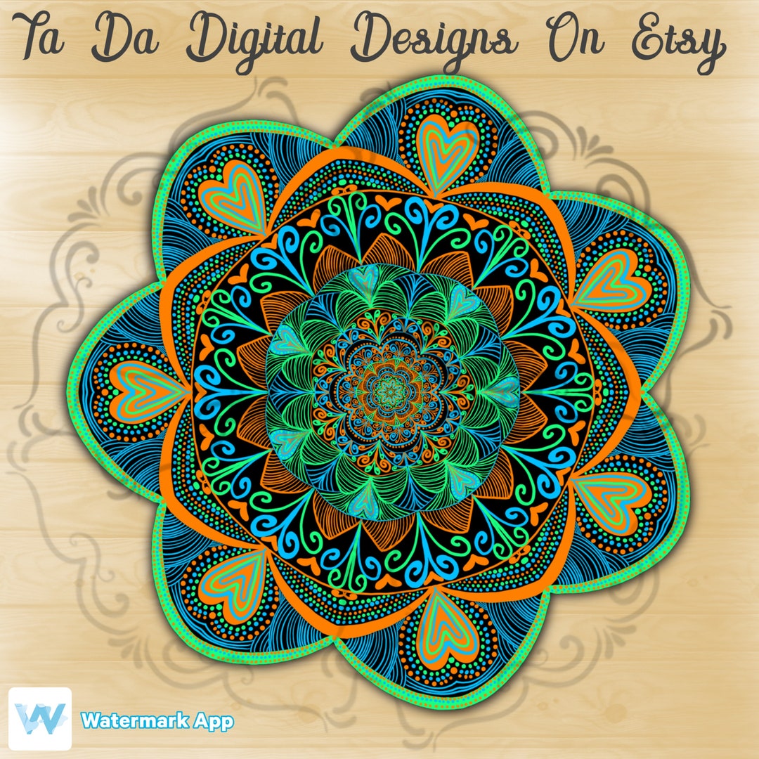 Intricate Hearts Mandala Png/jpg /sublimation Graphic in Orange/green ...