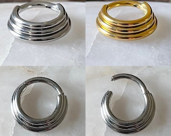 Triple Stack Septum Ring in Sterling Silver Three Layered Nose Ring ...