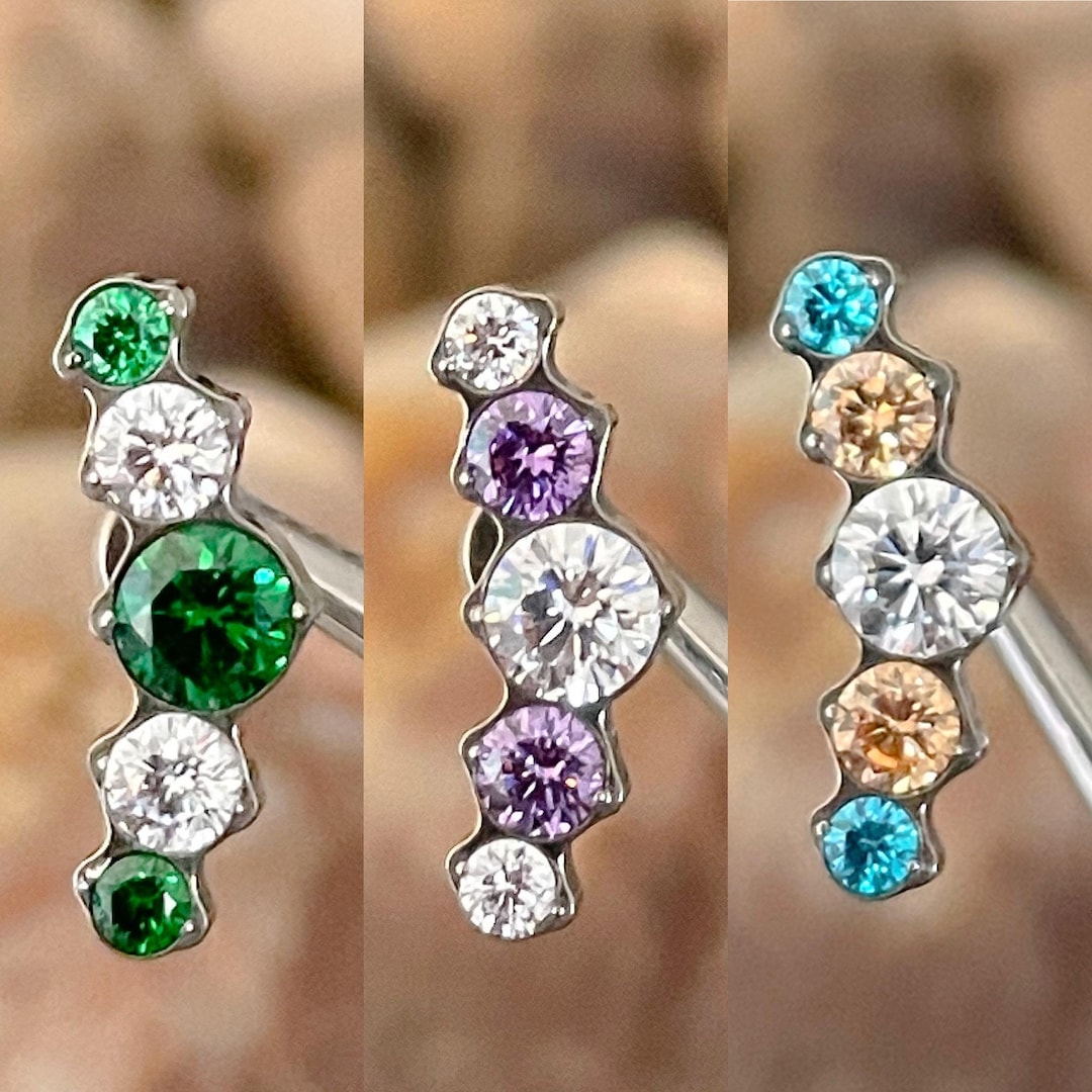 ASTM F136 Titanium 5 x Prong Green/Purple/Aqua Cubic Zirconia Gem ...