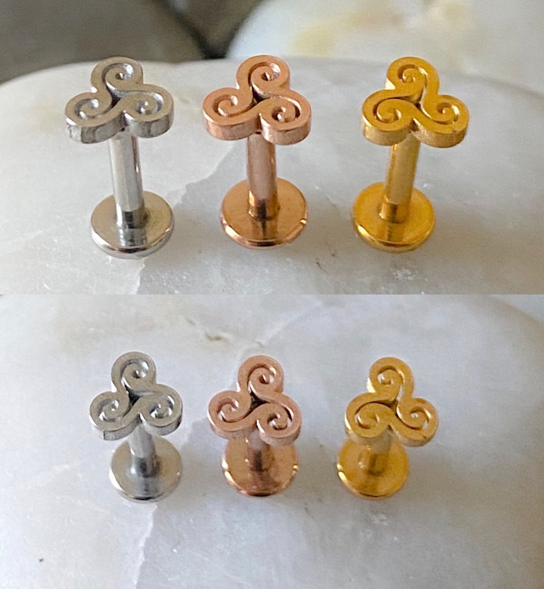 Trinity Swirl Internally Threaded Labret Tragus Monroe Stud 1.2mm 6mm ...