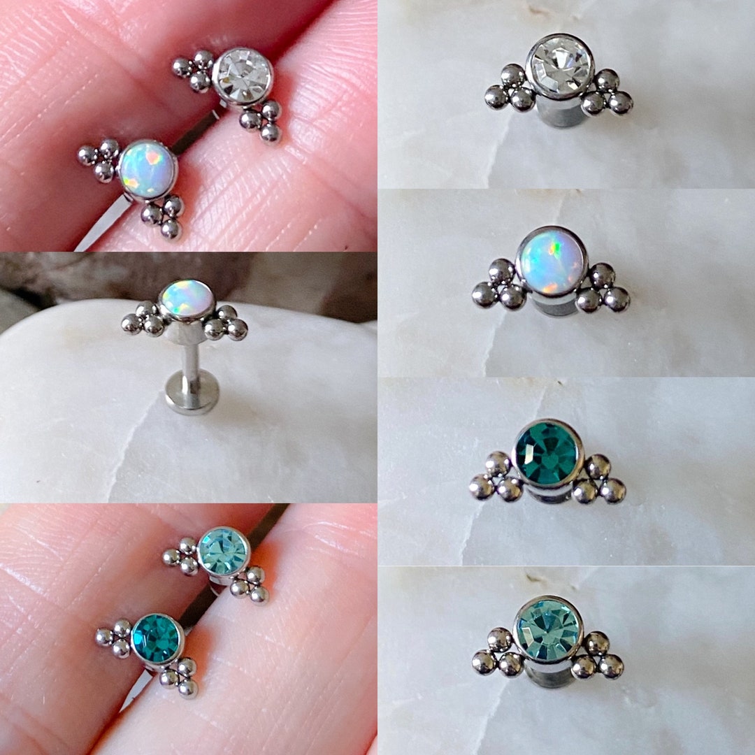 Opal or Gem 6 X Beaded Effect Labret Helix Conch Cartilage Tragus 1.2mm ...