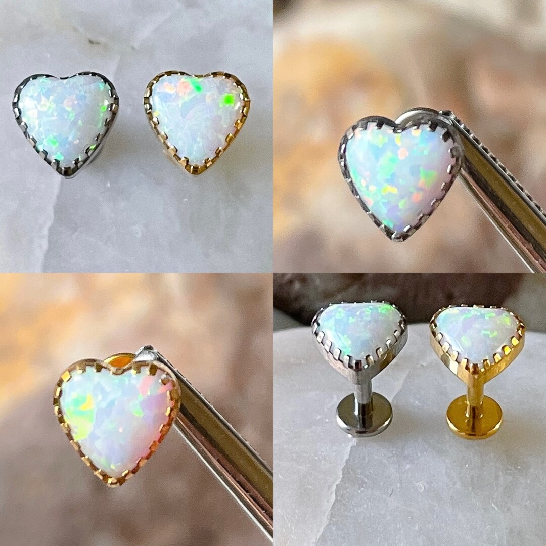 ASTM F136 Titanium Heart Opal Labret Helix Conch Lip Monroe Tragus 1 ...