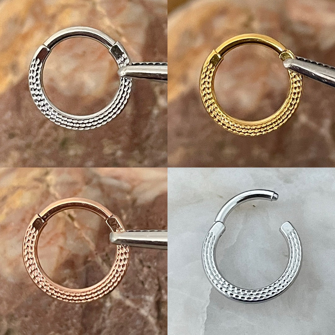 Fine Hammer Pitted Effect Hinged Septum Clicker Daith Rook Ear Ring 1 ...