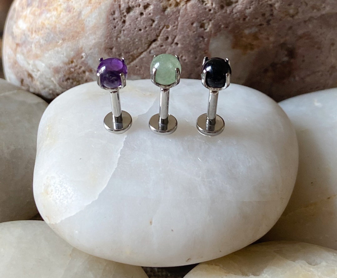 ASTM F136 Titanium 4mm Natural Stone Prong Set Labret Helix Conch ...