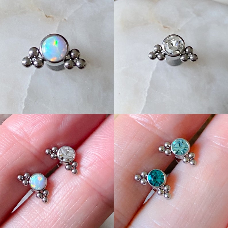 Opal or Gem 6 X Beaded Effect Labret Helix Conch Cartilage Tragus 1.2mm ...