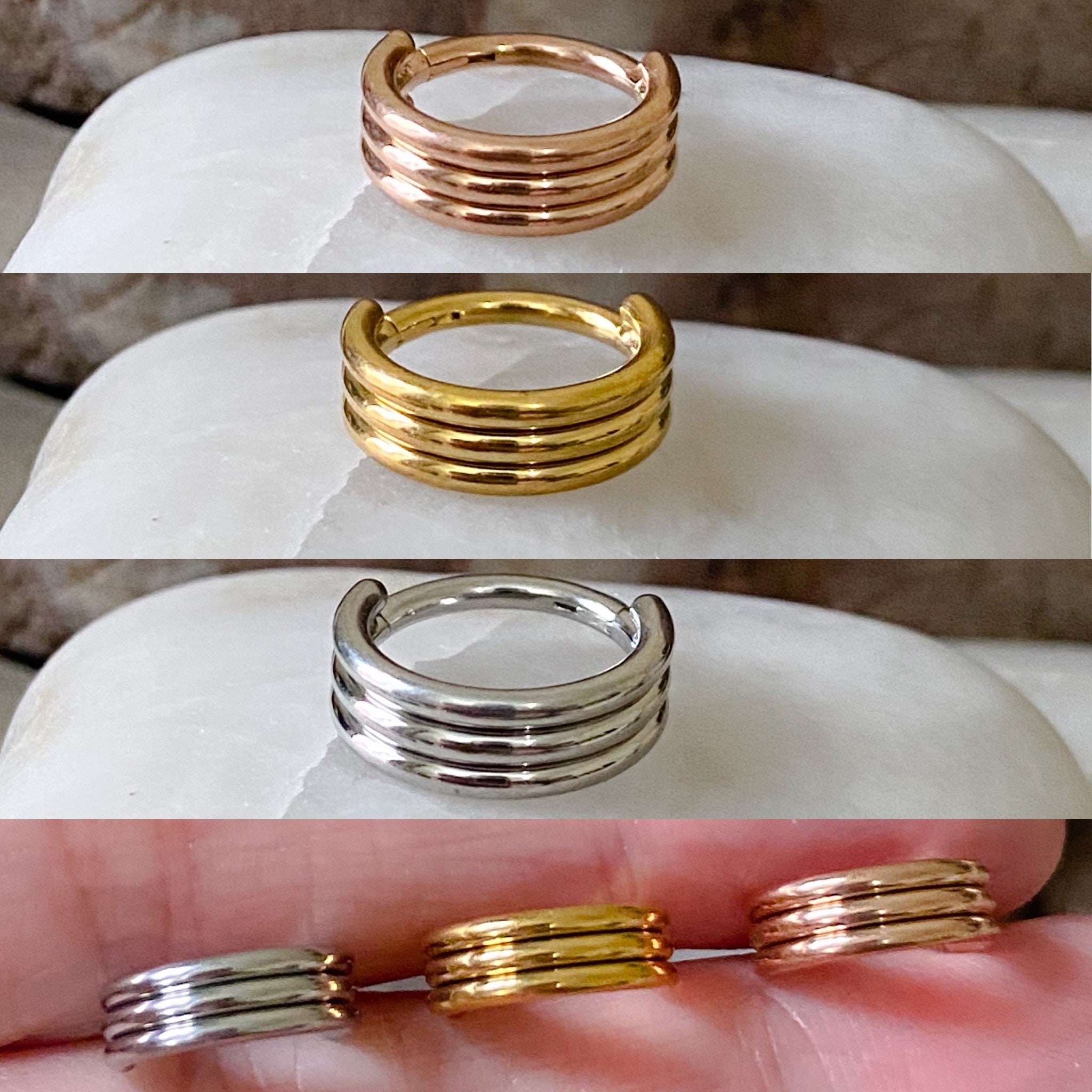 Beautiful Triple Stacked Hinged Septum Clicker Daith Rook Ear Ring 1 ...