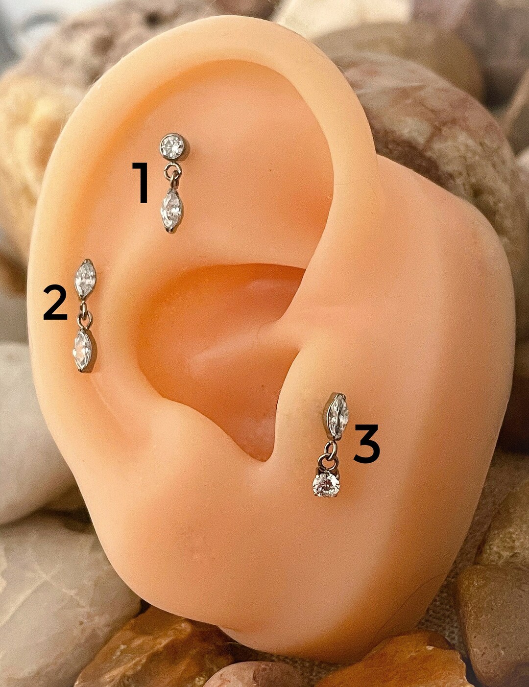 ASTM F136 Titanium Marquise/round Cubic Zirconia Gem Charm Dangle Drop ...