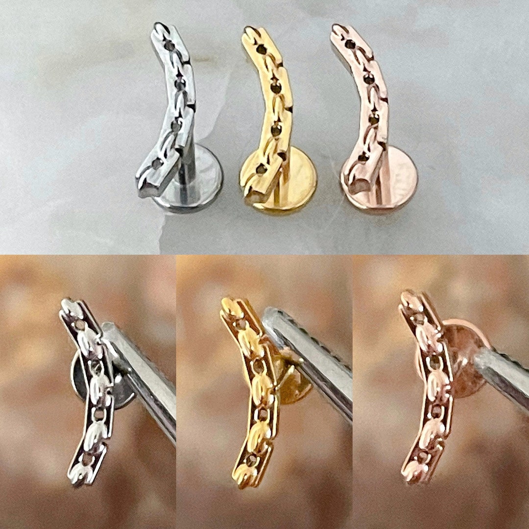 ASTM F136 Titanium Chain Link Effect Curved Labret Helix Conch ...