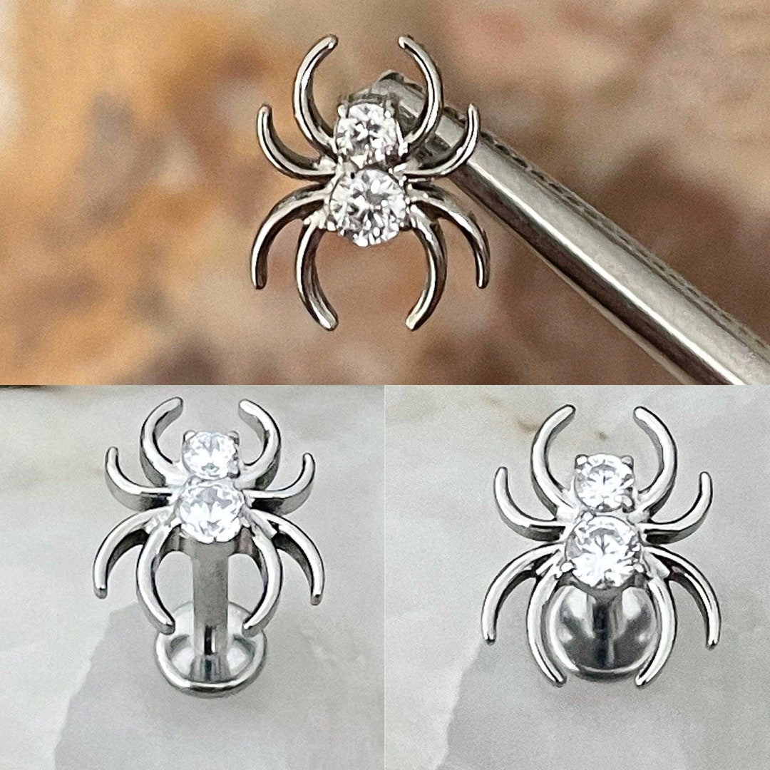 ASTM F136 Titanium Spider Cubic Zirconia Gem Internally Threaded Labret ...