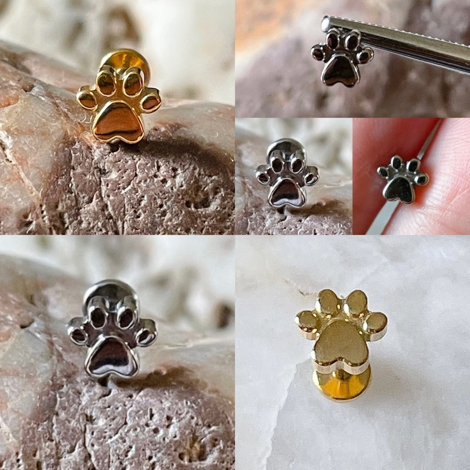 ASTM F136 Titanium Heart Paw Print Labret Helix Conch Cartilage Tragus ...
