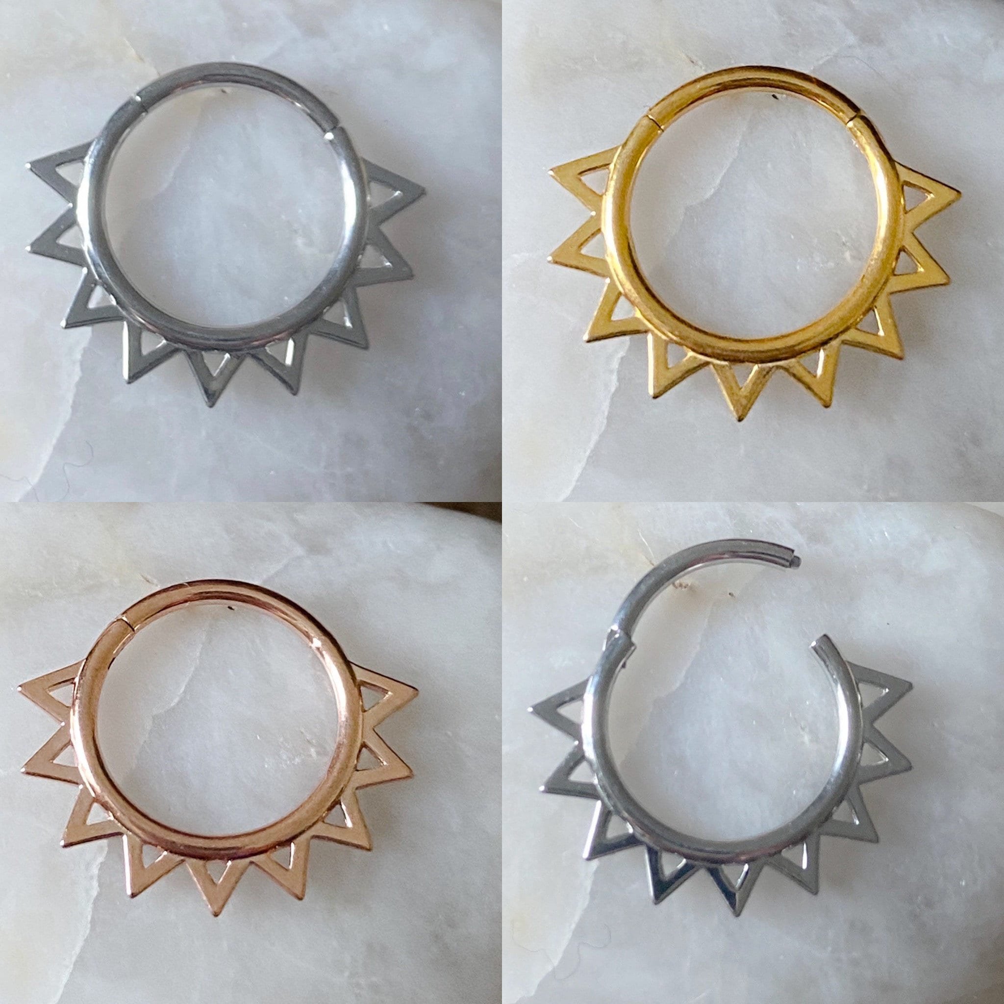 Pointed Spike Lace Effect Hinged Septum Clicker Daith Rook Ring 1.2mm ...