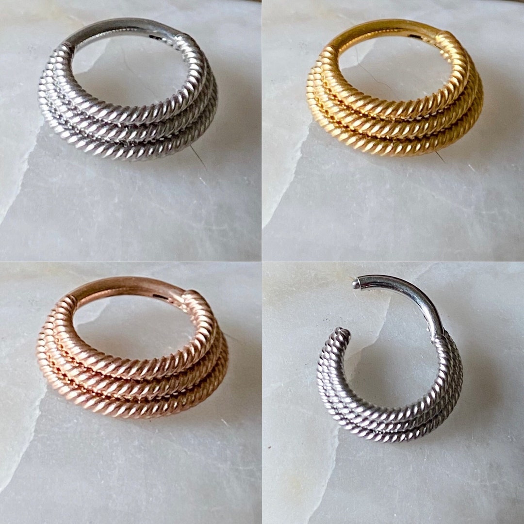 Fine Twisted Rope Braided Triple Stack Hinged Septum Clicker Daith Rook ...
