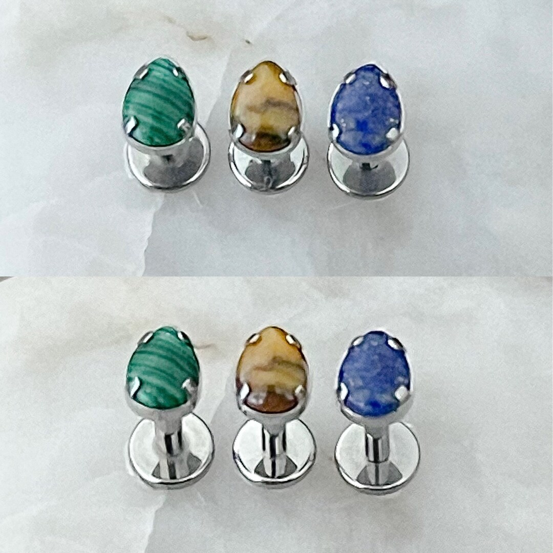 ASTM F136 Titanium Natural Teardrop Stone Malachite/tiger Eye/blue ...