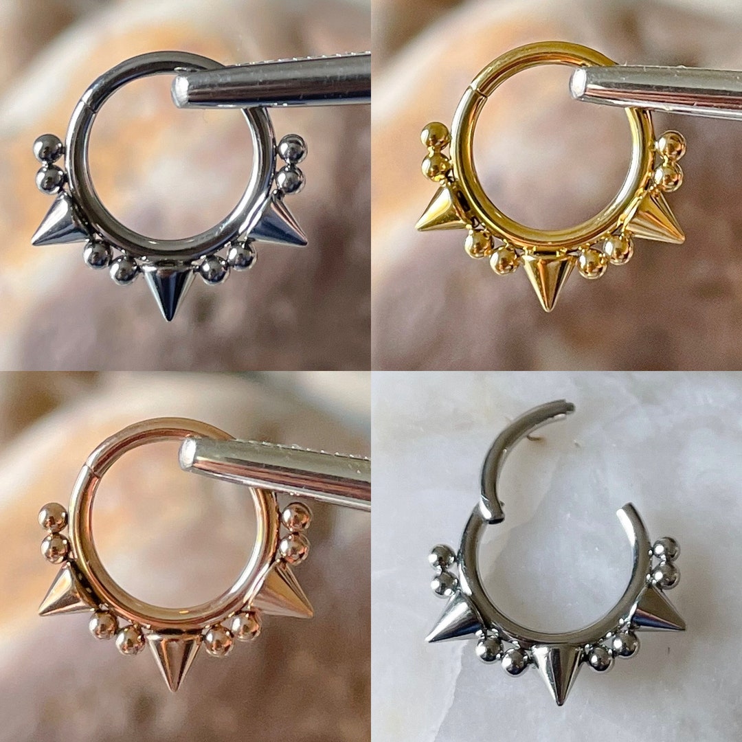Pointed Spike Studded Beaded Effect Hinged Septum Clicker Daith Rook ...