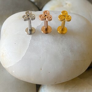 Trinity Swirl Internally Threaded Labret Tragus Monroe Stud 1.2mm 6mm ...