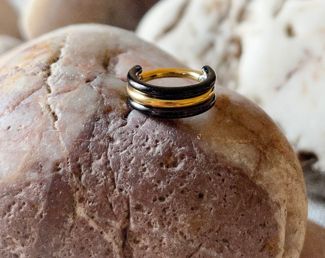 ASTM F136 Titanium Black & Gold Triple Stack Hinged Septum Clicker ...