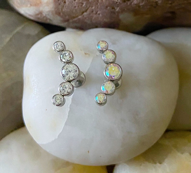 5 Gem Curved Cluster Labret Cartilage Helix Studs Lip Monroe Tragus 1 ...
