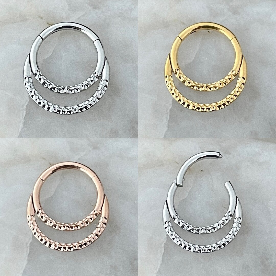 Double Stack Hammer Pitted Effect Hinged Septum Clicker Daith Rook Ear ...