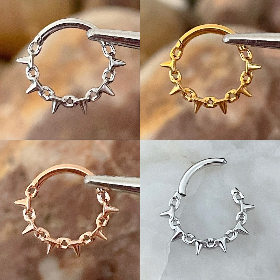 Chain/link & Pointed Spike Studded Effect Hinged Septum Clicker Daith ...