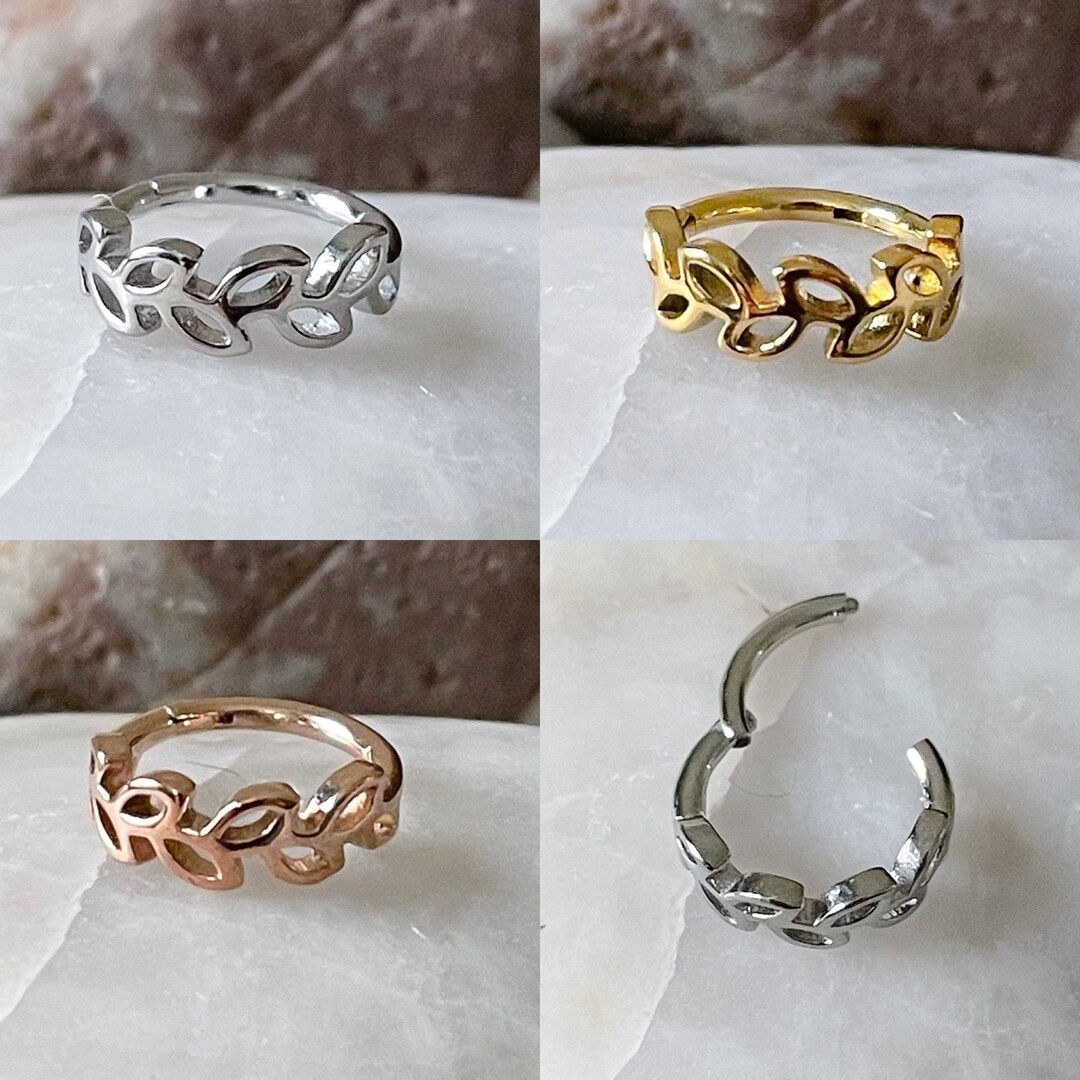 Leaf Petal Effect Hinged Septum Clicker Daith Rook Ring 1.2mm 8mm - 3 ...