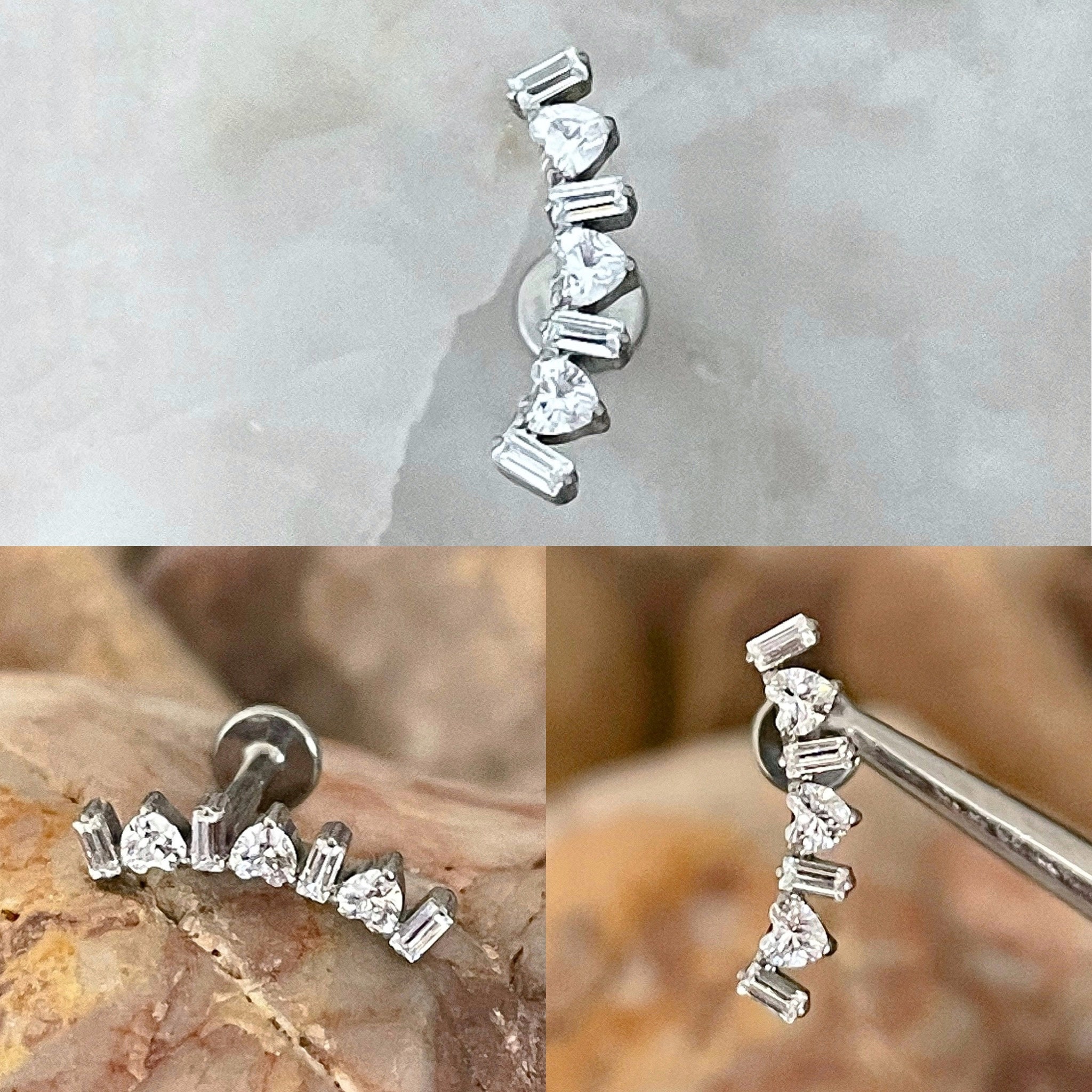 ASTM F136 Titanium Heart & Baguette Shaped Cubic Zirconia Gem Curved ...