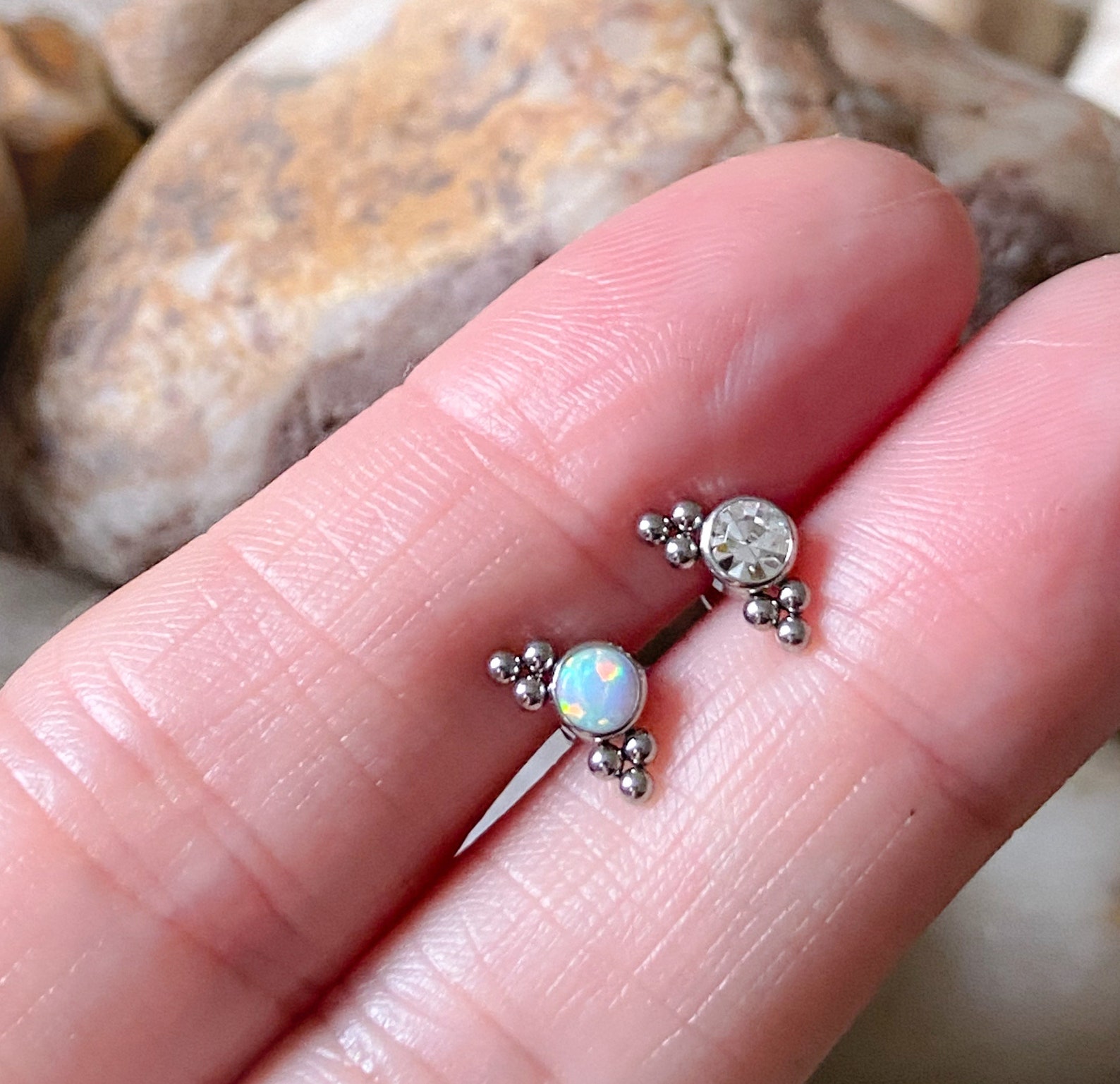 Opal or Gem 6 X Beaded Effect Labret Helix Conch Cartilage Tragus 1.2mm ...